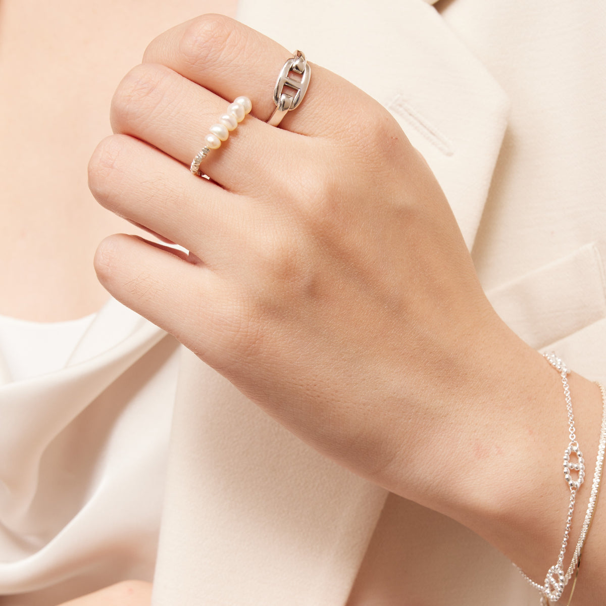 Pearl Silver Beaded Ring [Sterling Silver] – Shapes Studio