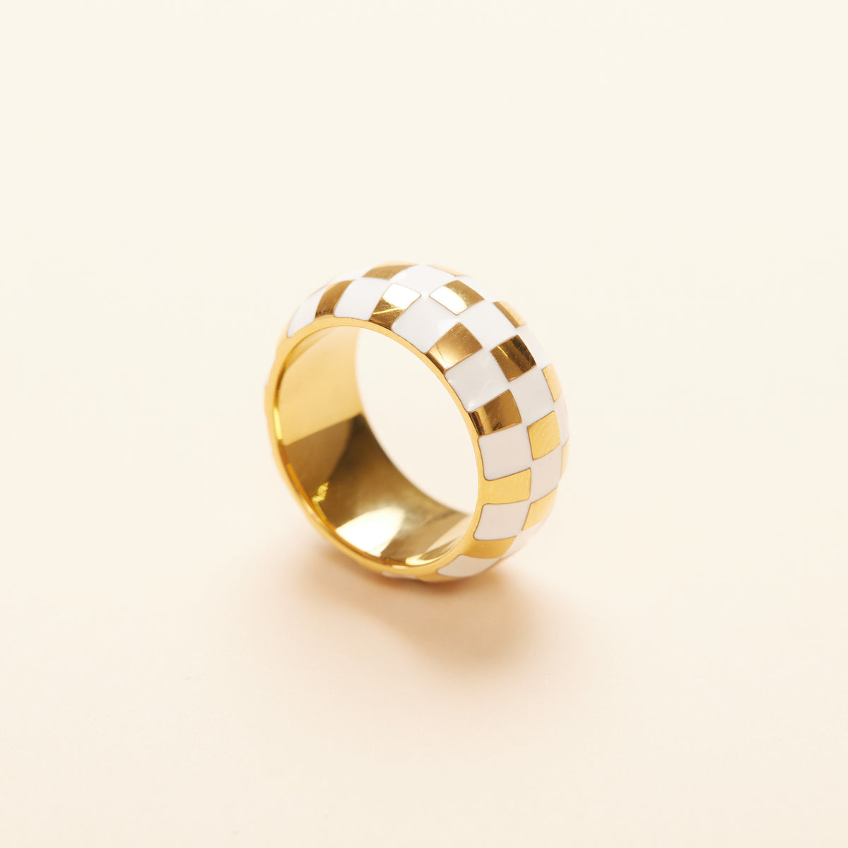 White Checker Band Ring – Shapes Studio